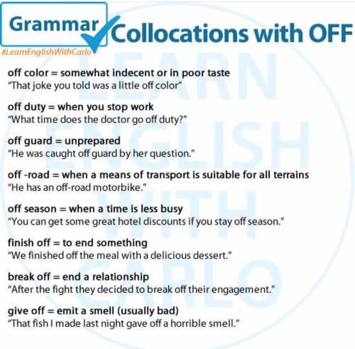 GRAMMAR - Collocations with off - Welcome to Learn English with Carlo