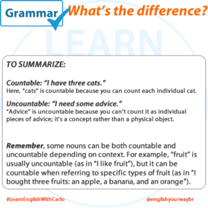 GRAMMAR - Countable and Uncountable Nouns - Welcome to Learn English ...