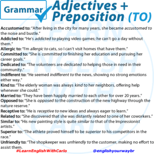 Adjectives + Prepositions (TO) - Welcome to Learn English with Carlo